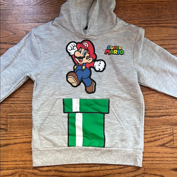 Nintendo | Shirts & Tops | Nintendo Gray And Green Super Mario Hoodie ...